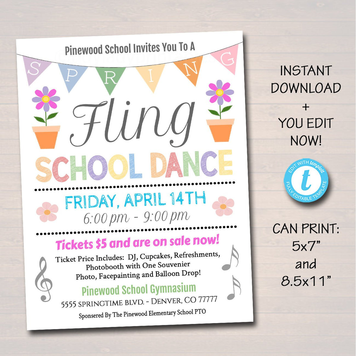 Spring Fling School Dance Set, Invitation, Flyer Party Invitation East ...