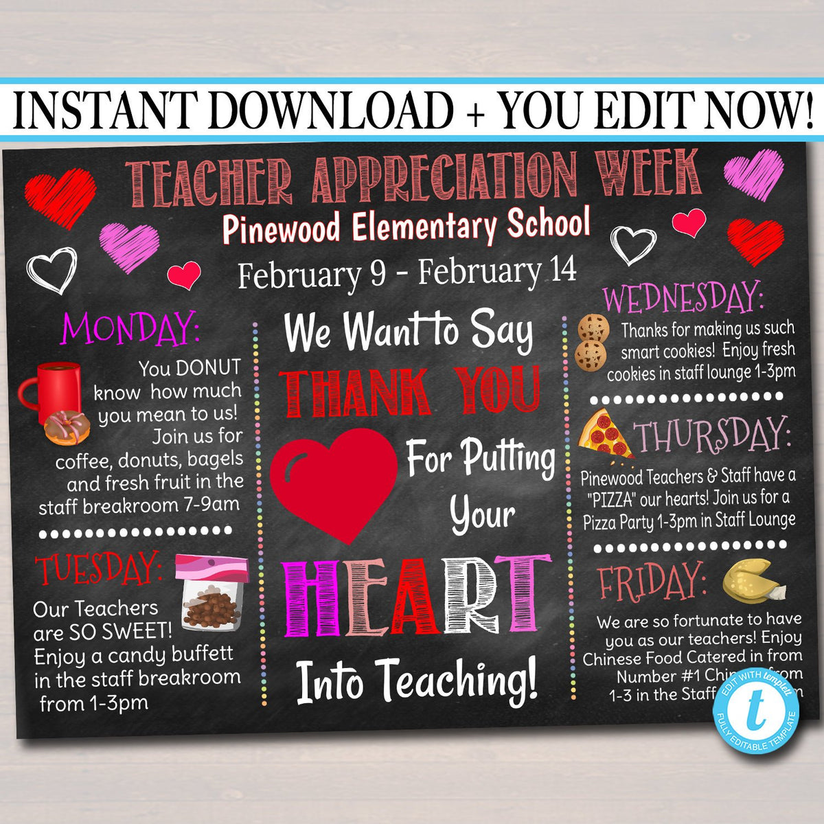 Valentine's Day Teacher Appreciation Week Itinerary Poster — TidyLady ...