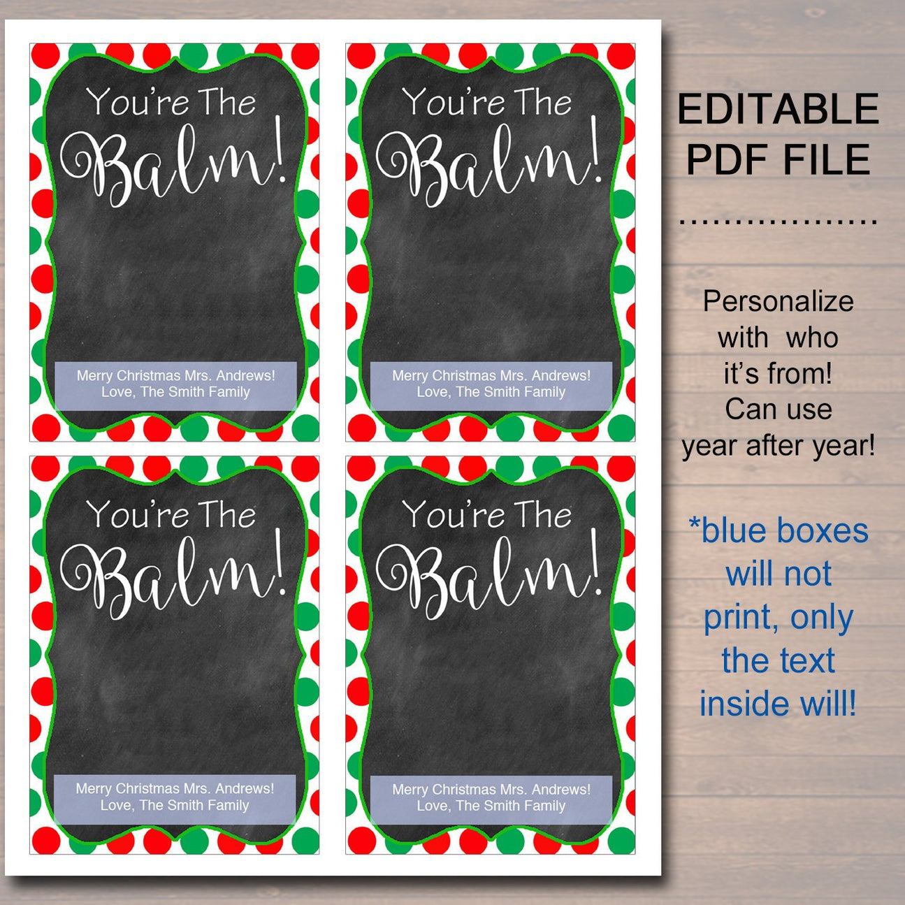 Christmas Teacher Lip Balm Tags | TidyLady Printables