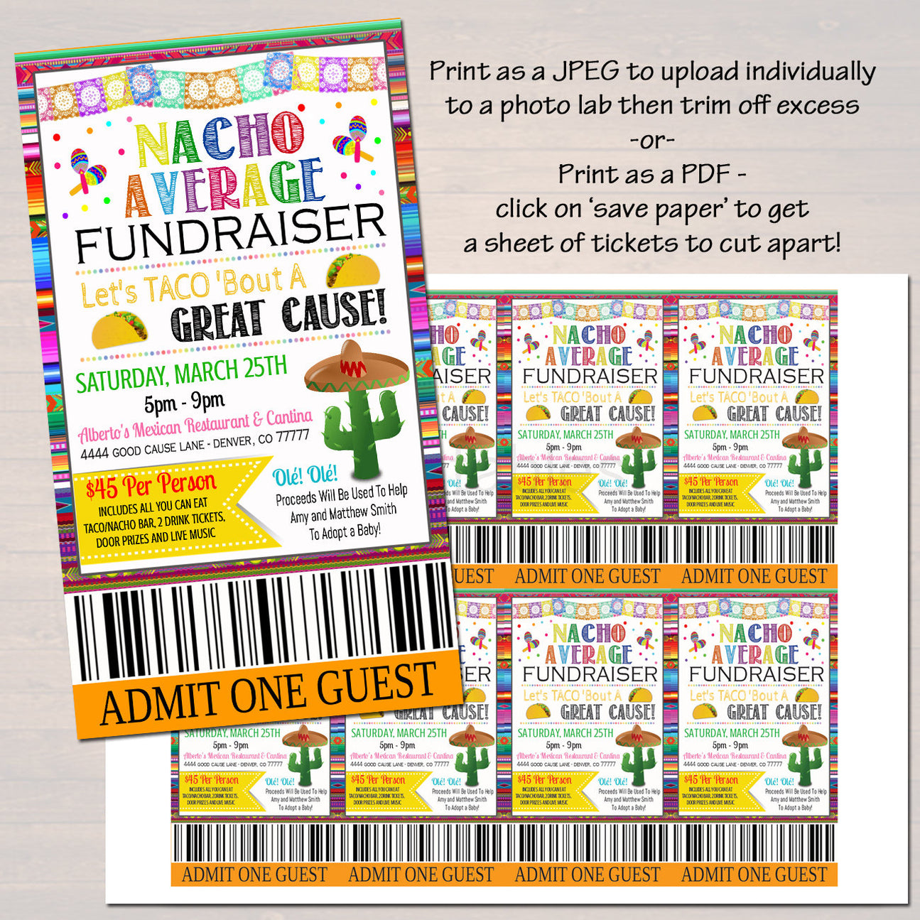Nacho Average Fundraiser Invite Flyer Ticket Set - Printable — TidyLady ...