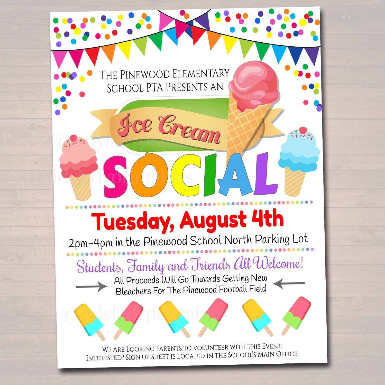 Ice Cream Social Event Invite PTO PTA | TidyLady Printables