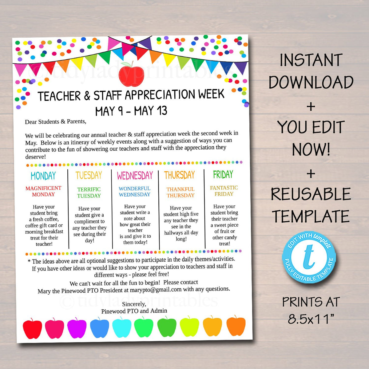 Teacher & Staff Appreciation Printable Take Home Newsletter — TidyLady ...