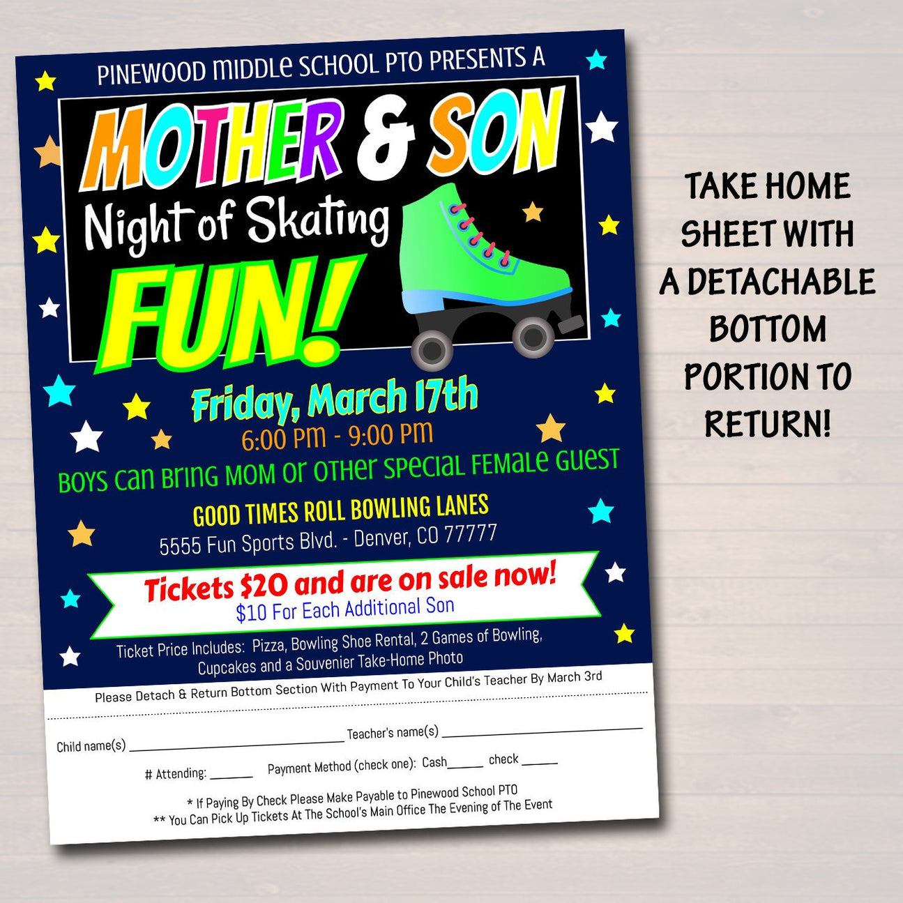 Mother Son School Skate Night Printable Flyer Invite Set — TidyLady ...