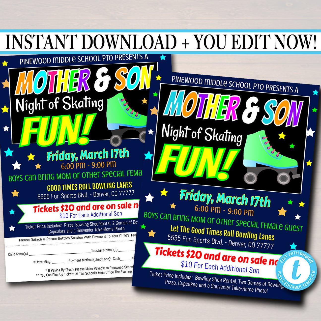 Mother Son School Skate Night Printable Flyer Invite Set — TidyLady ...