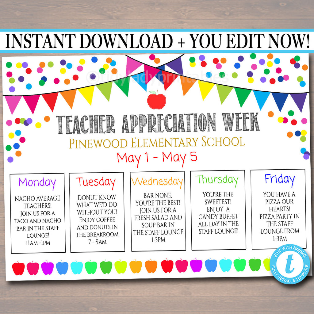 Teacher Appreciation Weekly Itineraries | TidyLady Printables