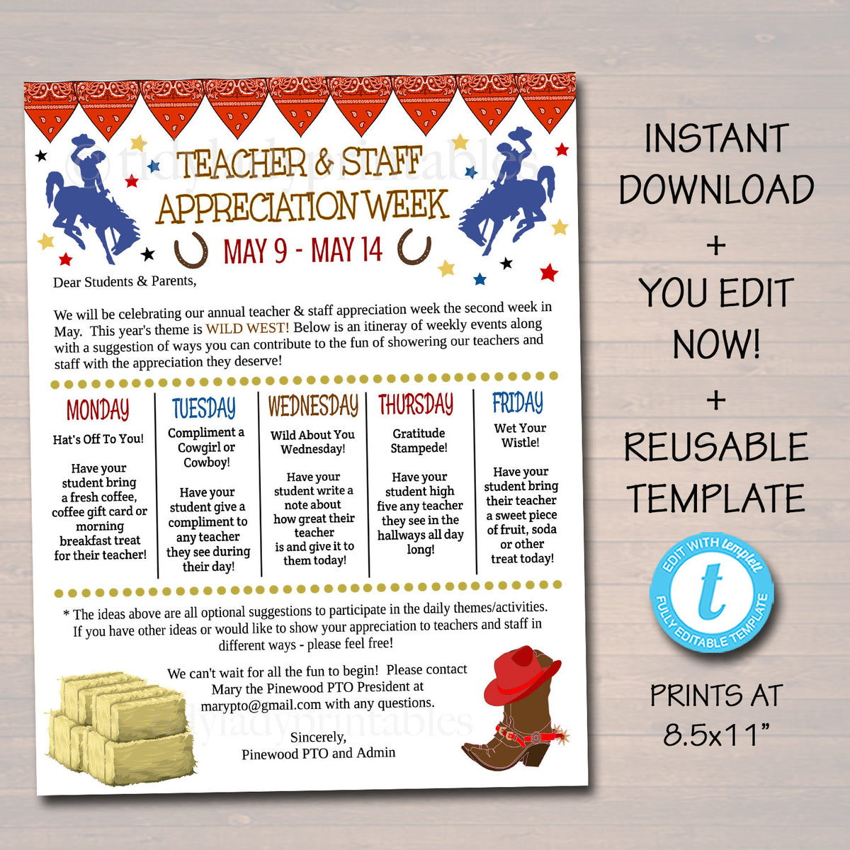 Western Theme Teacher Appreciation Week Printable Newsletter — TidyLady ...