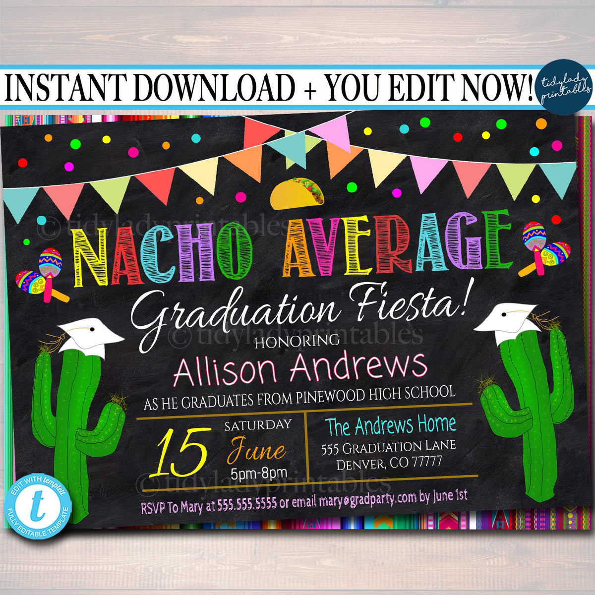 Fiesta Nacho Average Graduation Invite | TidyLady Printables
