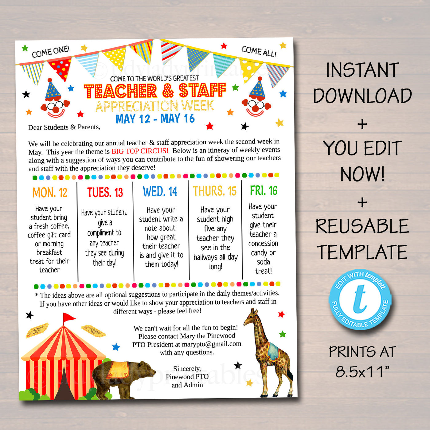 Circus Theme Teacher Appreciation Week Newsletter Printable — TidyLady ...