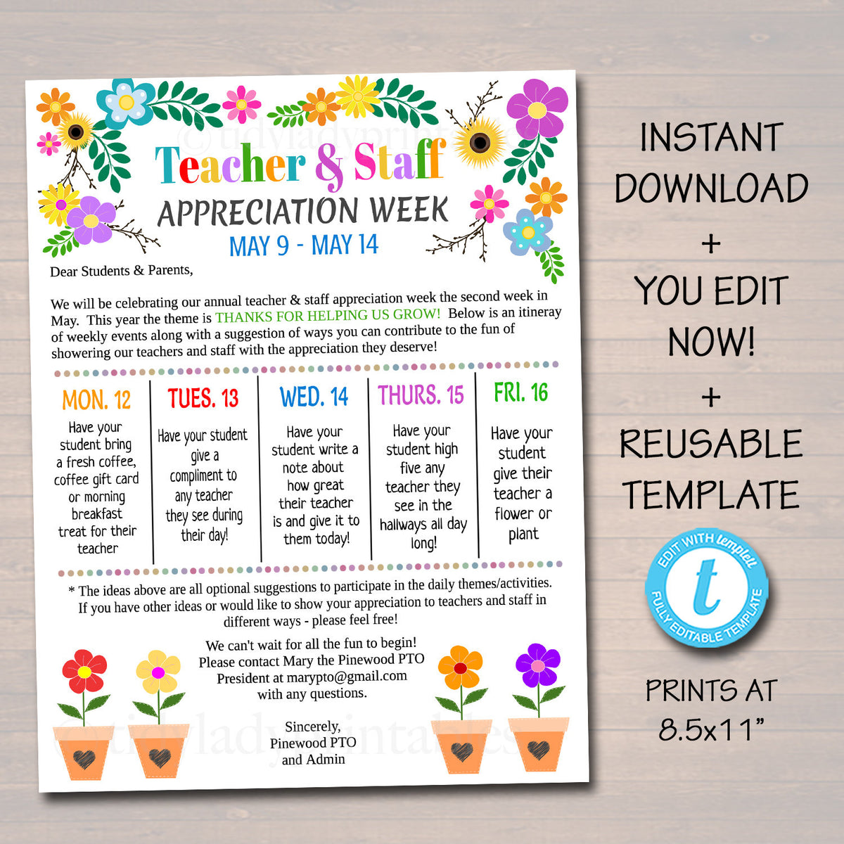 Floral Bloom Theme Teacher Appreciation Printable Invite — TidyLady ...