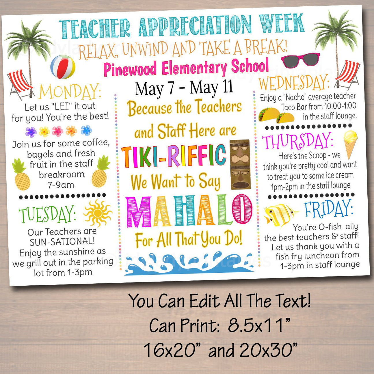 Beach Theme Teacher Staff Appreciation Week Events Printable — TidyLady ...