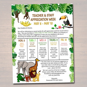 Jungle Theme Teacher Staff Appreciation Printable Newsletter — TidyLady ...