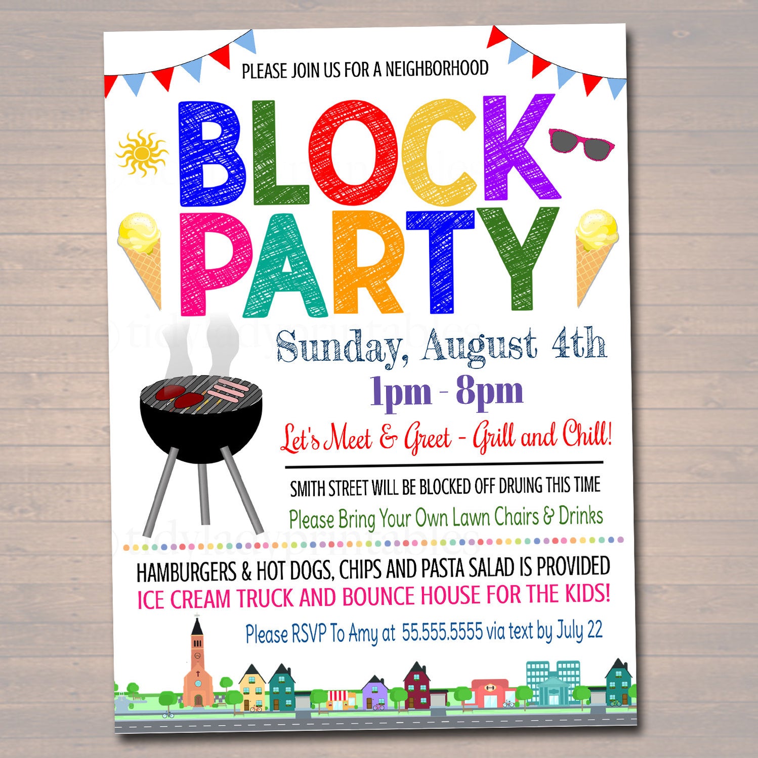 Neighborhood Block Party Invite, Printable Invitation, Bbq Picnic Summ ...
