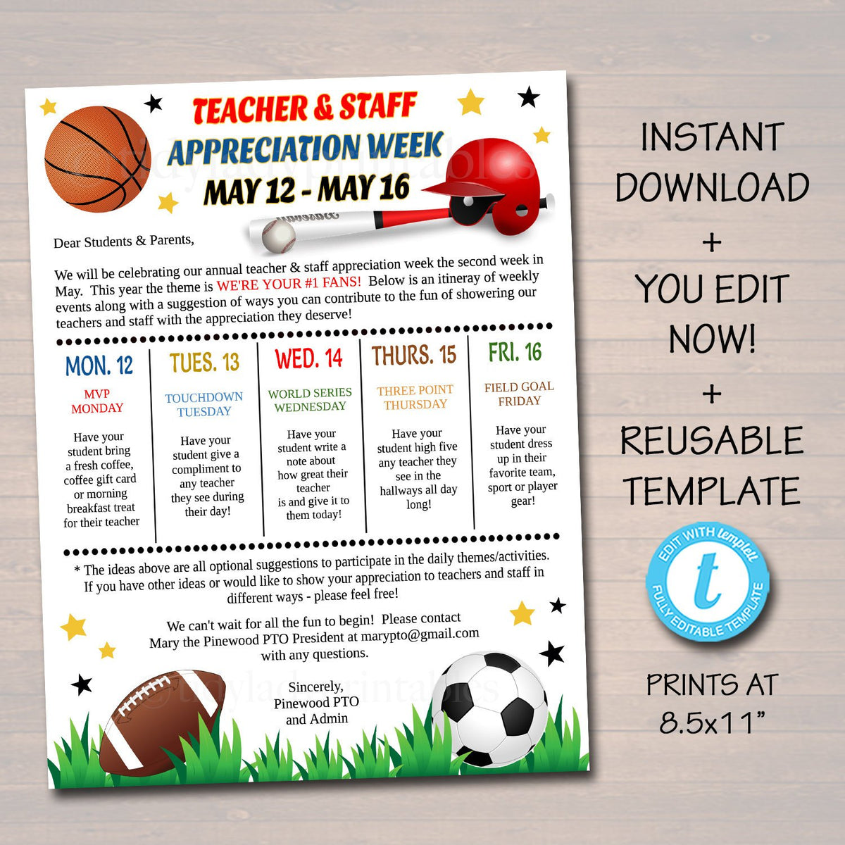 Sports Theme Teacher Appreciation Week Printable Newsletter — TidyLady ...