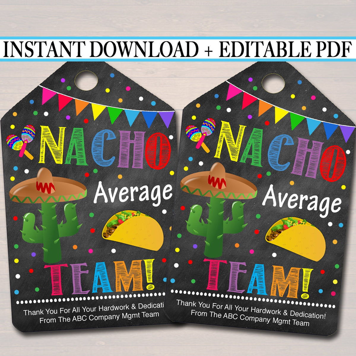 Nacho Average Team Appreciation Favor Thank you Gift Tags, Mexican The ...