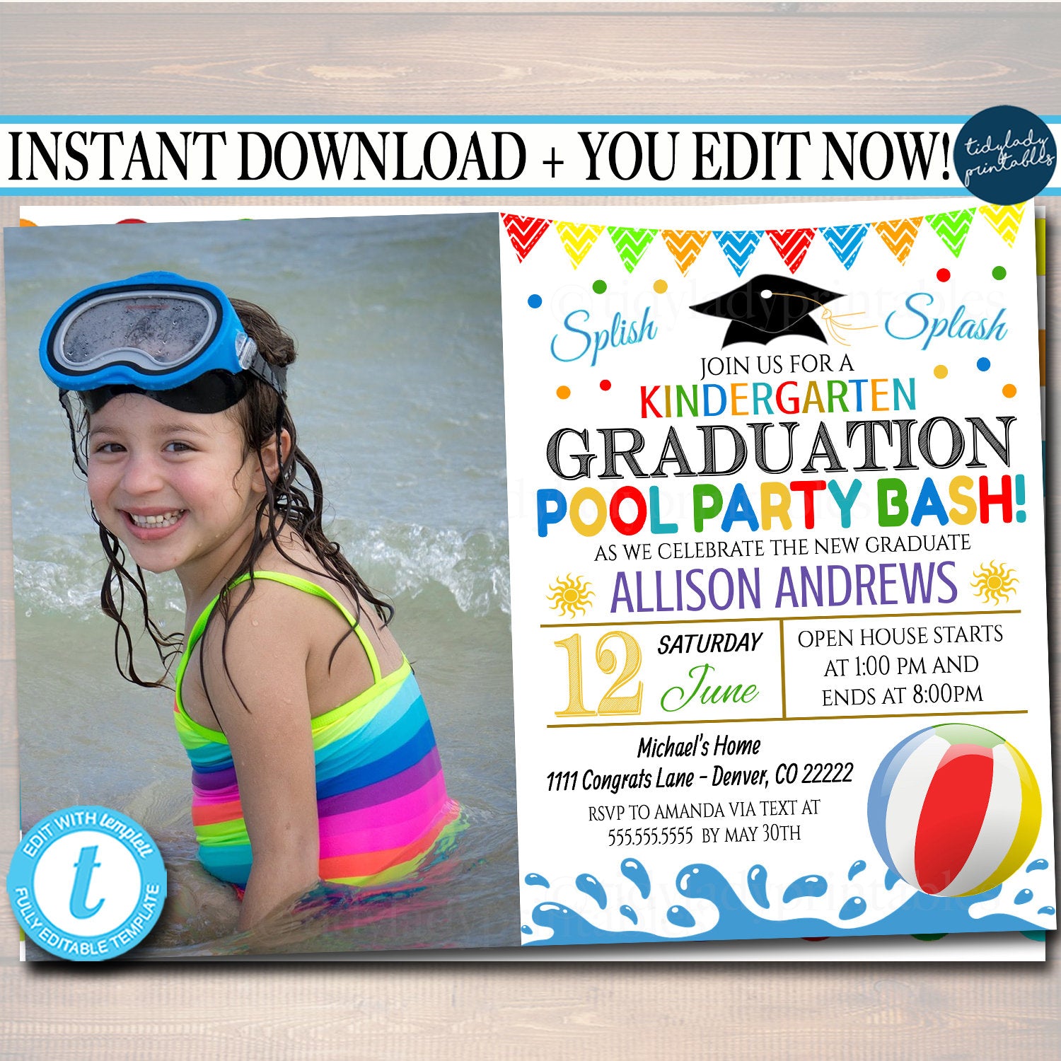 Pool Party Invitation Graduation Layouts