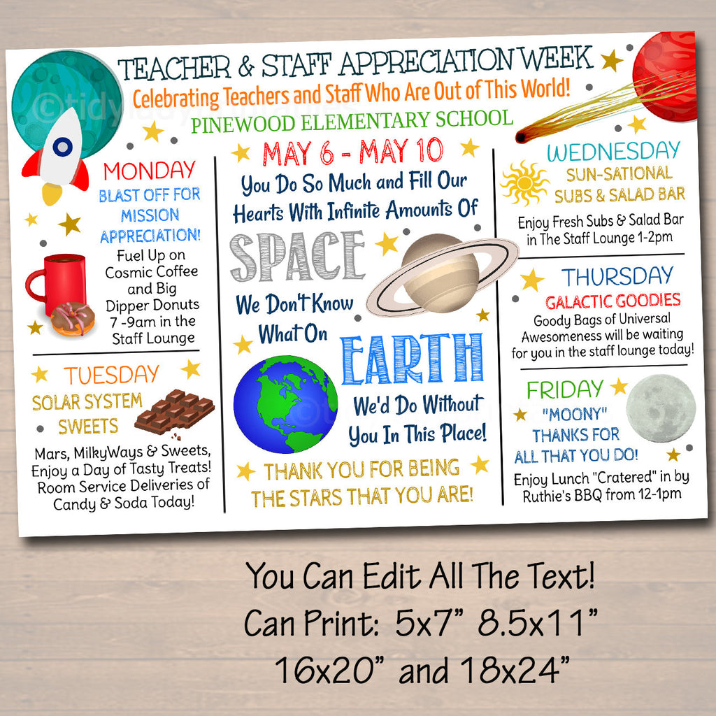 Teacher Appreciation Weekly Itineraries | TidyLady Printables