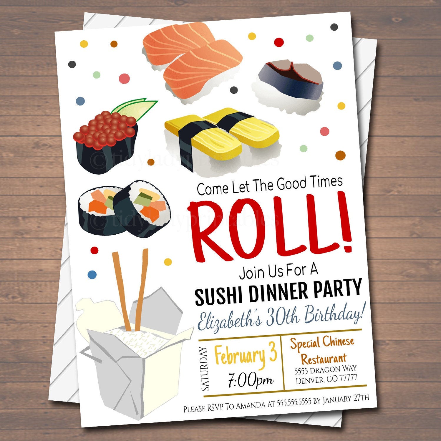 Sushi Dinner Party Invitation, Party Invite, Chinese Restaurant Printa ...