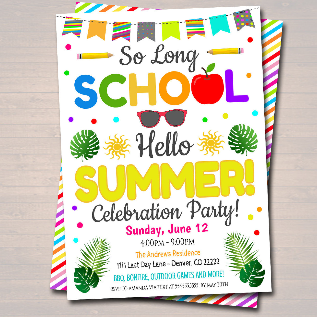 End of School Party Invitation - Printable DIY Template — TidyLady ...