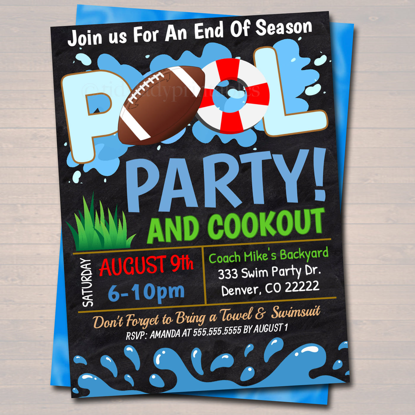 Summer Pool Football Party Invitation | TidyLady Printables