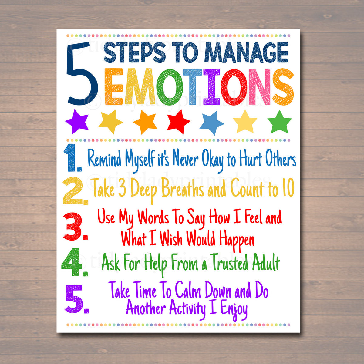 School Counselor Poster - 5 Steps To Manage Emotions — TidyLady Printables