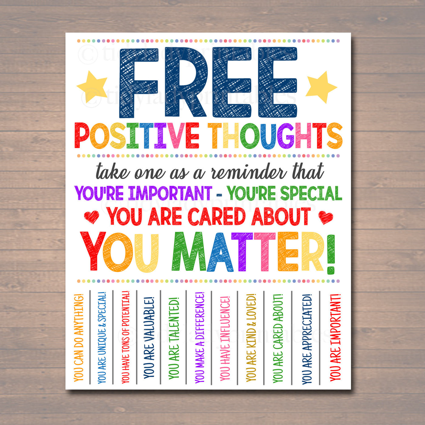 Free Positive Thoughts Sign | TidyLady Printables