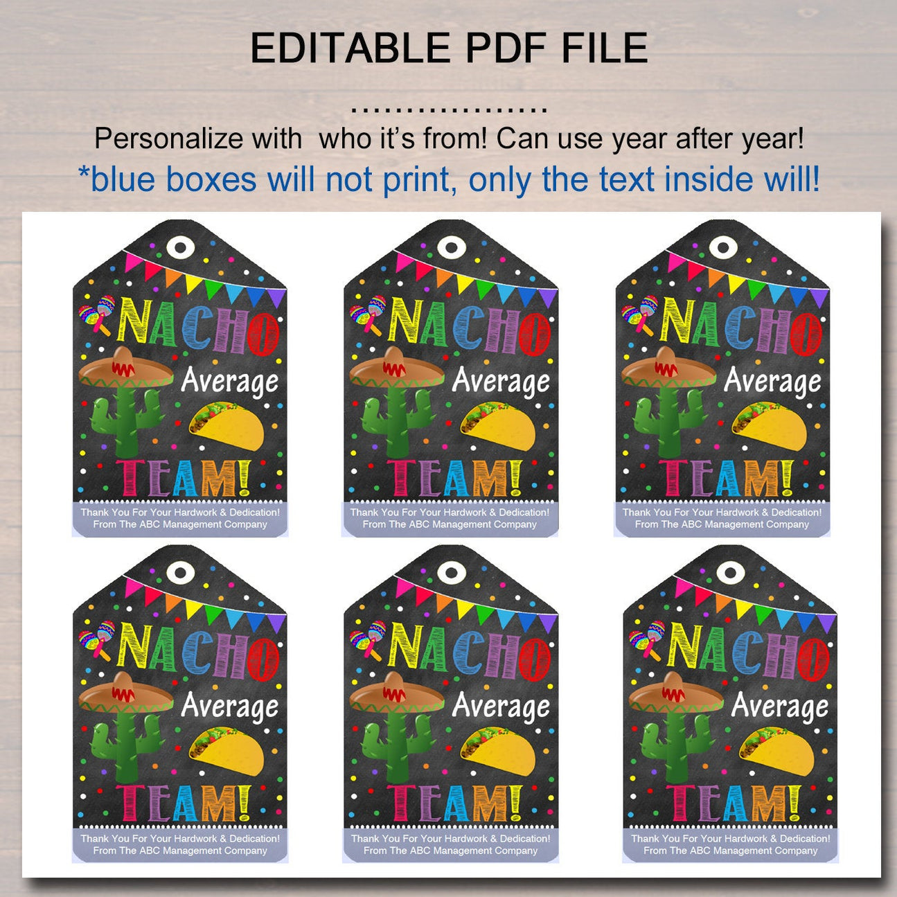 Nacho Average Team Appreciation Favor Thank you Gift Tags, Mexican The ...