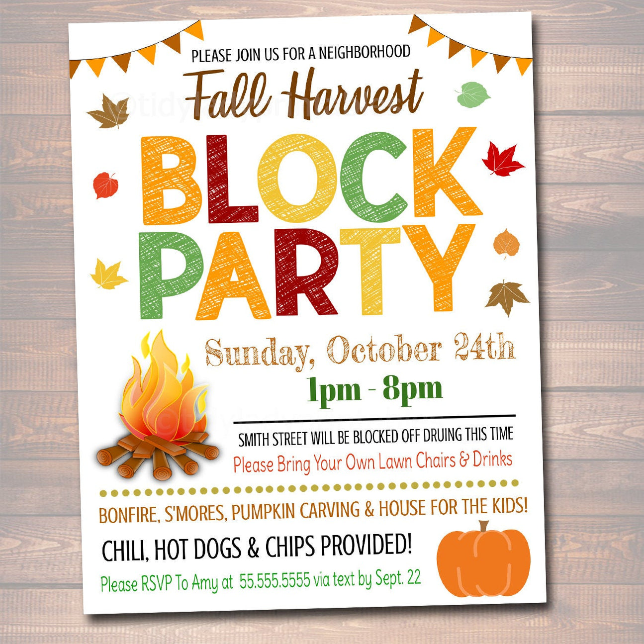 Fall Block Party Festival Harvest Invite | TidyLady Printables
