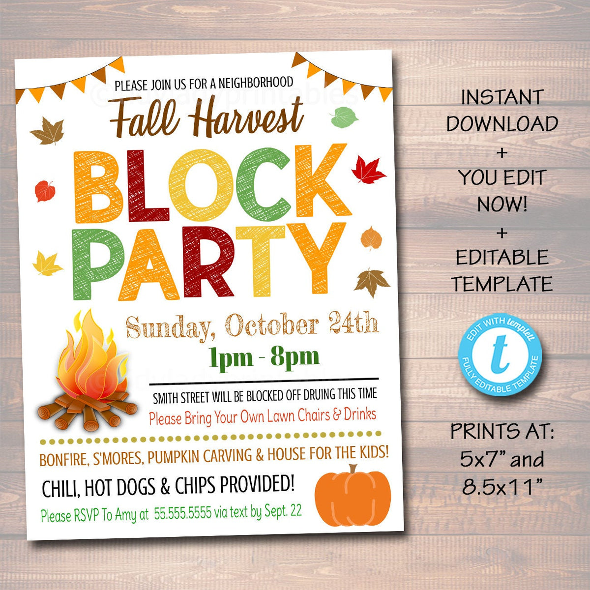 Fall Block Party Festival Harvest Invite | TidyLady Printables
