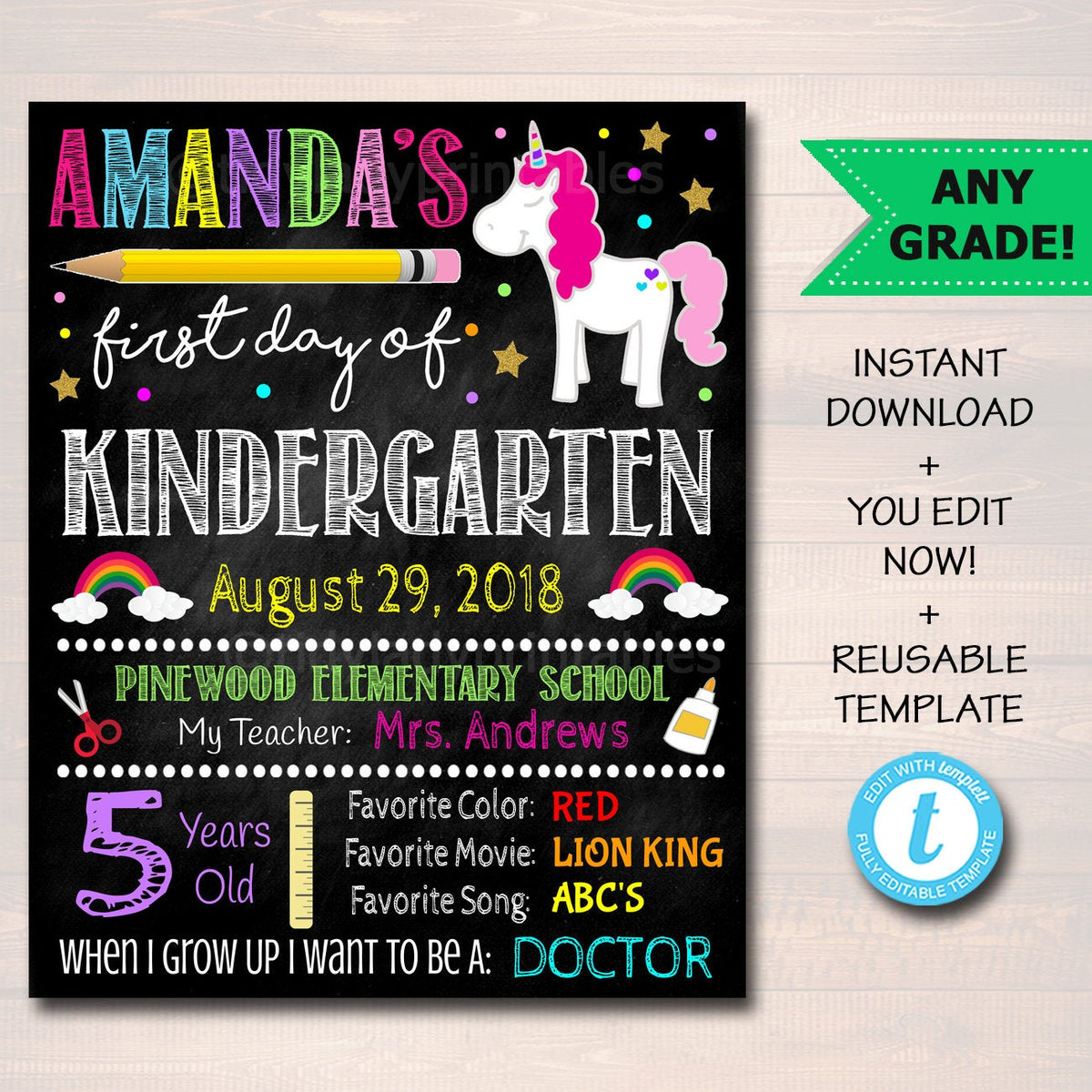 Unicorn Back to School Sign - First Day Of School Printable — TidyLady ...