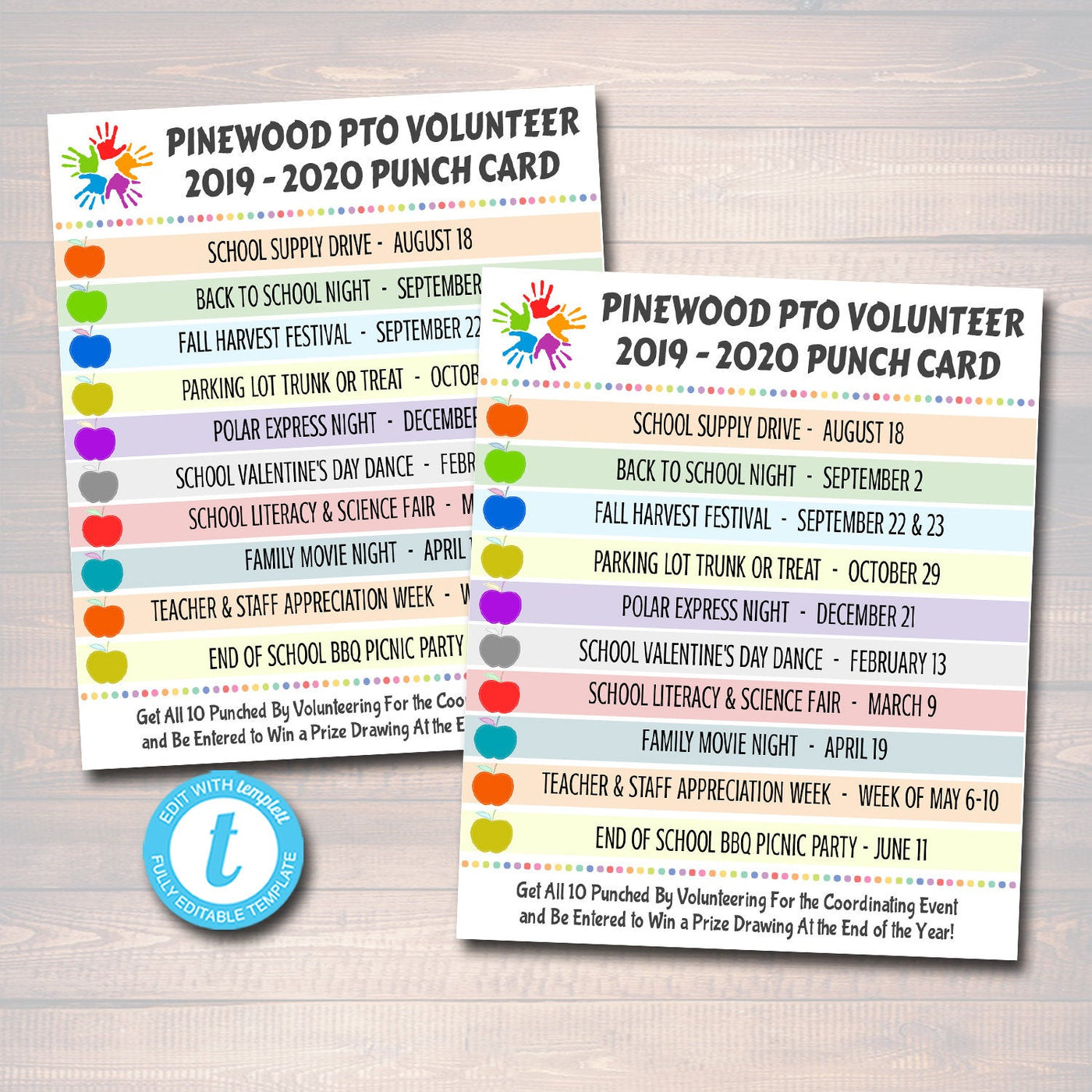 PTO PTA Volunteer Punch Card Printable Template — TidyLady Printables