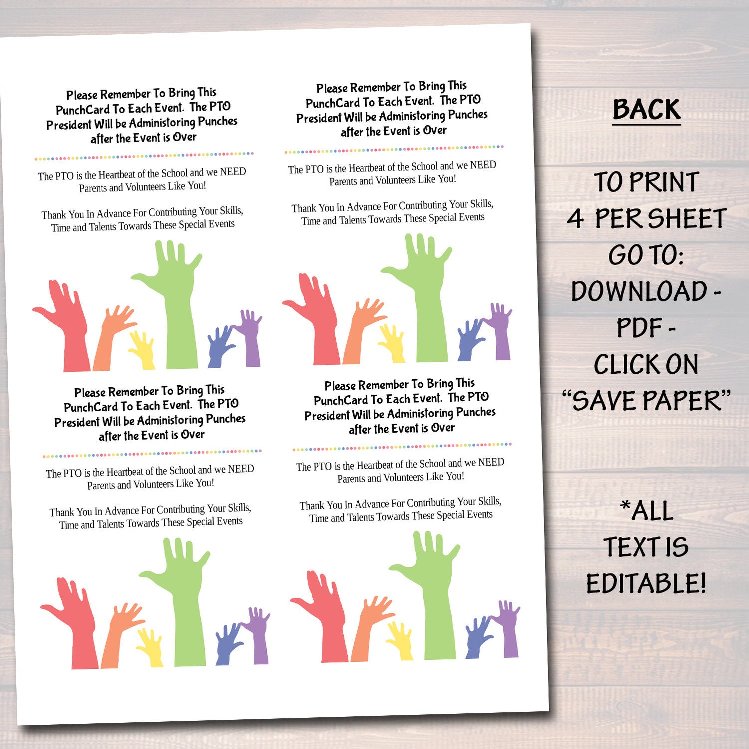 PTO PTA Volunteer Punch Card Printable Template — TidyLady Printables