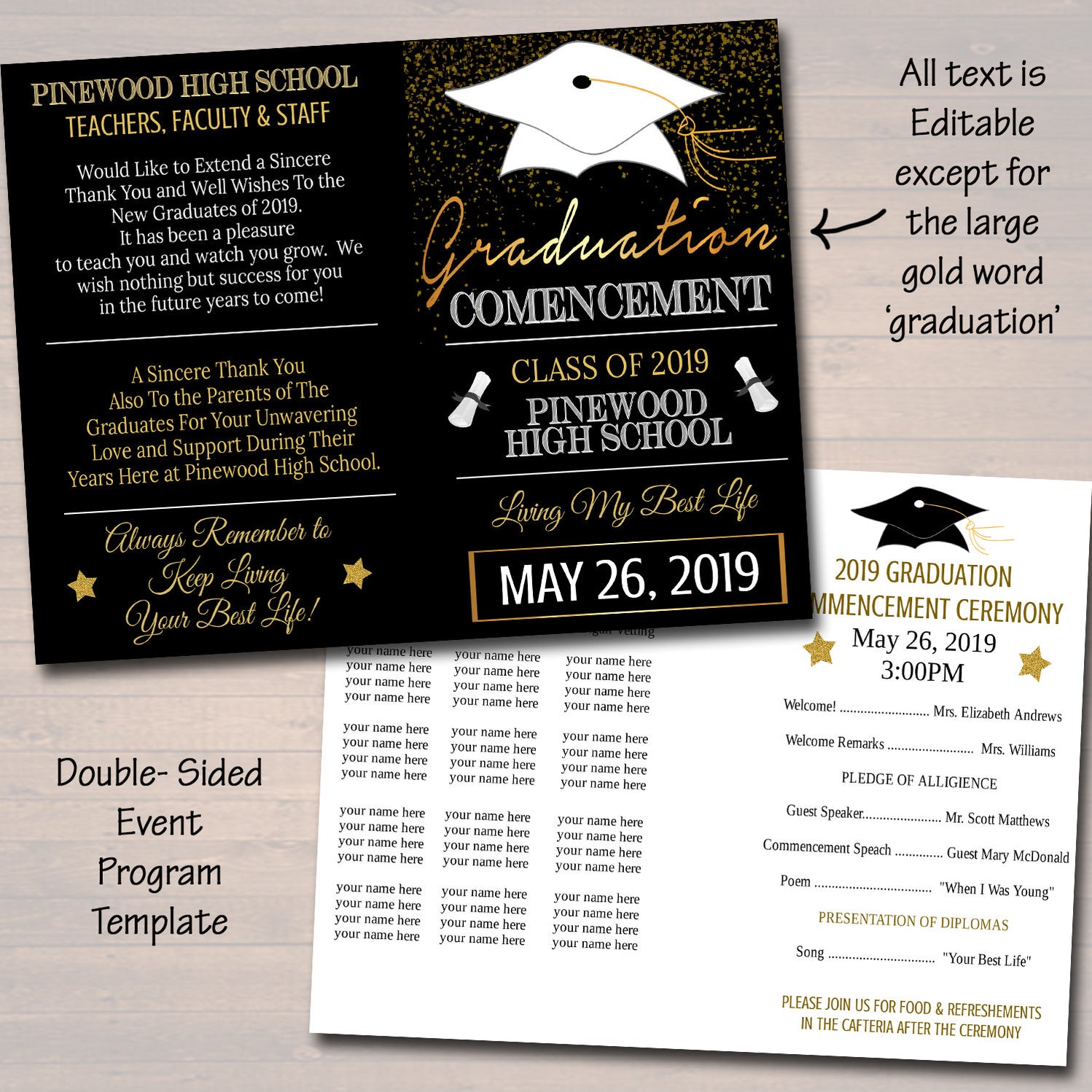 Graduation Ceremony Program Template, High School Graduation — TidyLady ...