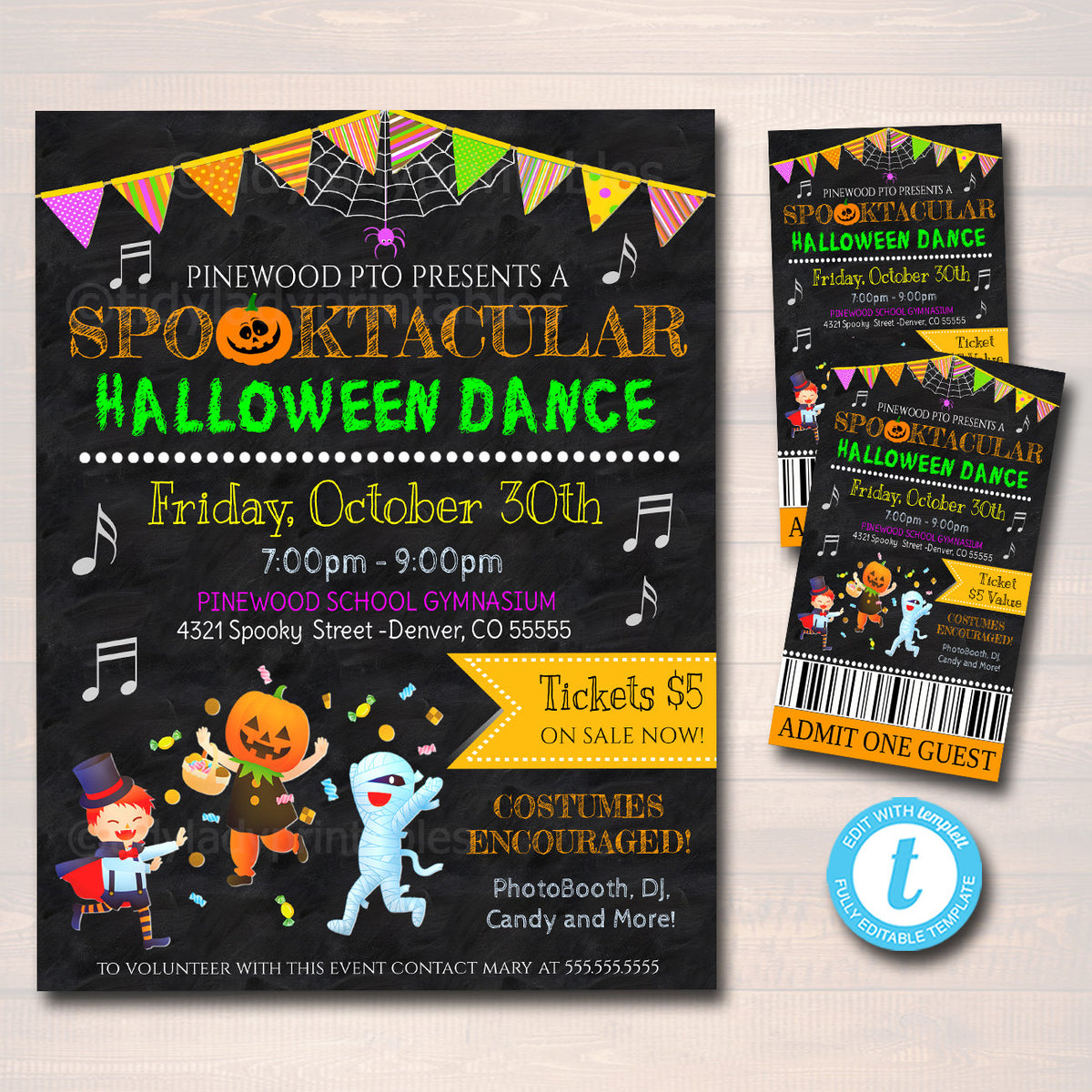 Halloween School Dance Set School Dance Flyer Party Invite — TidyLady ...