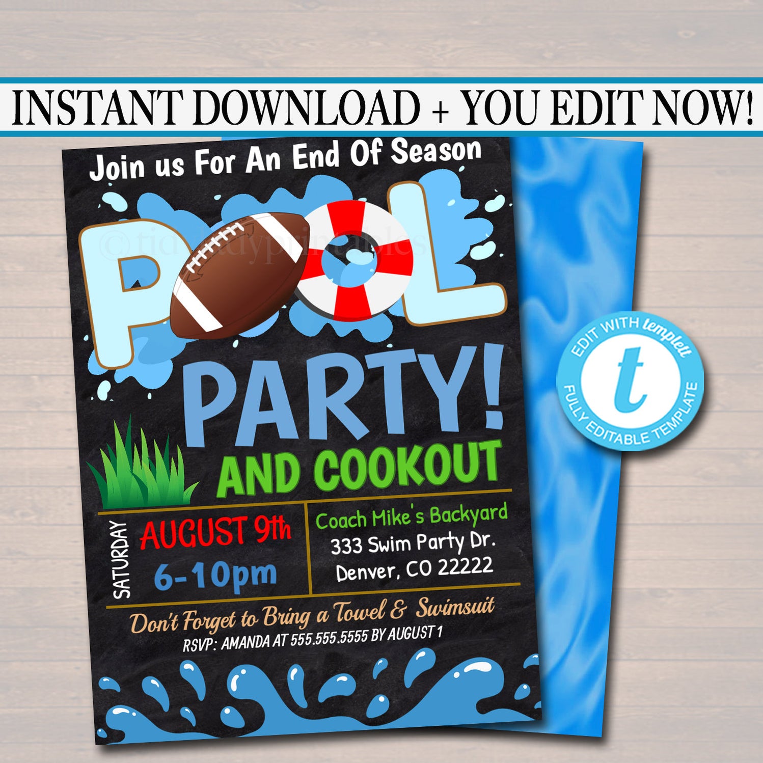 Summer Pool Football Party Invitation | TidyLady Printables