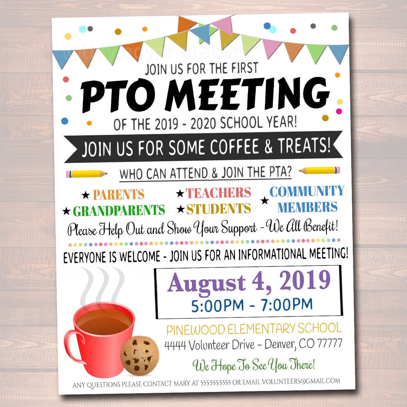 PTO PTA Meeting Informational Event Flyer Printable Template — TidyLady ...