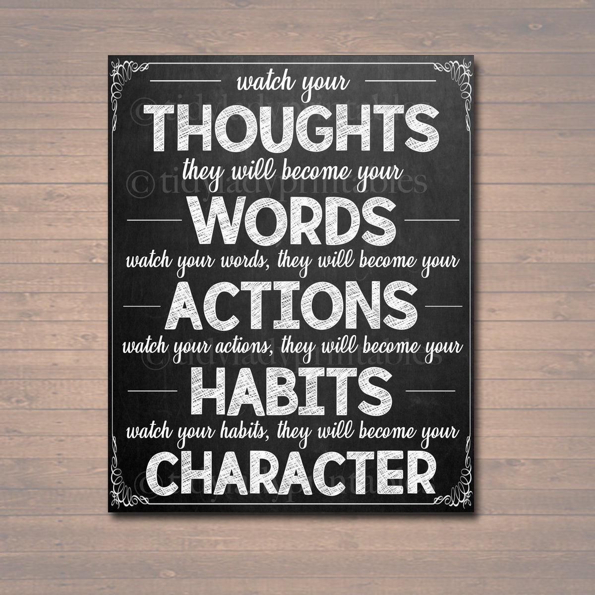 Classroom Poster "Thoughts Words Actions" Motivational Decor — TidyLady ...