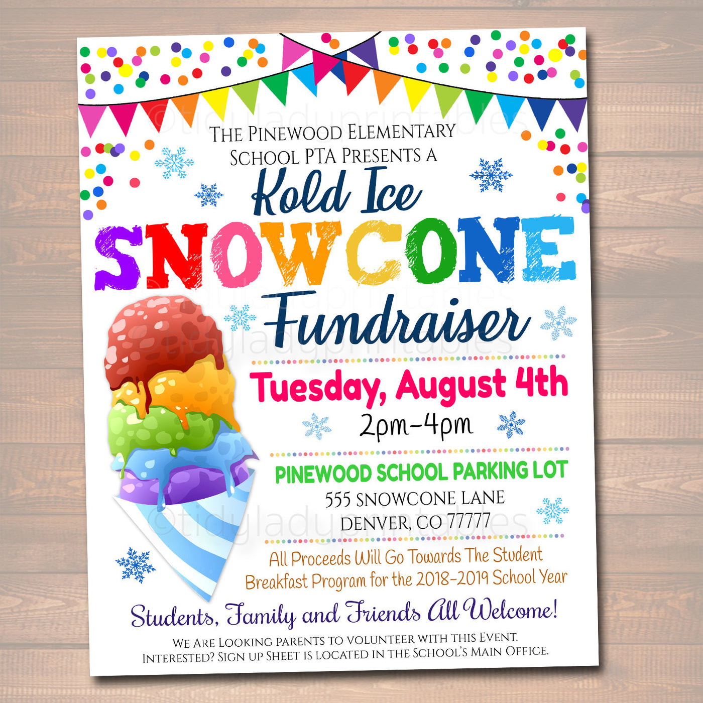 Snow Cone Fundraiser Event Flyer | TidyLady Printables