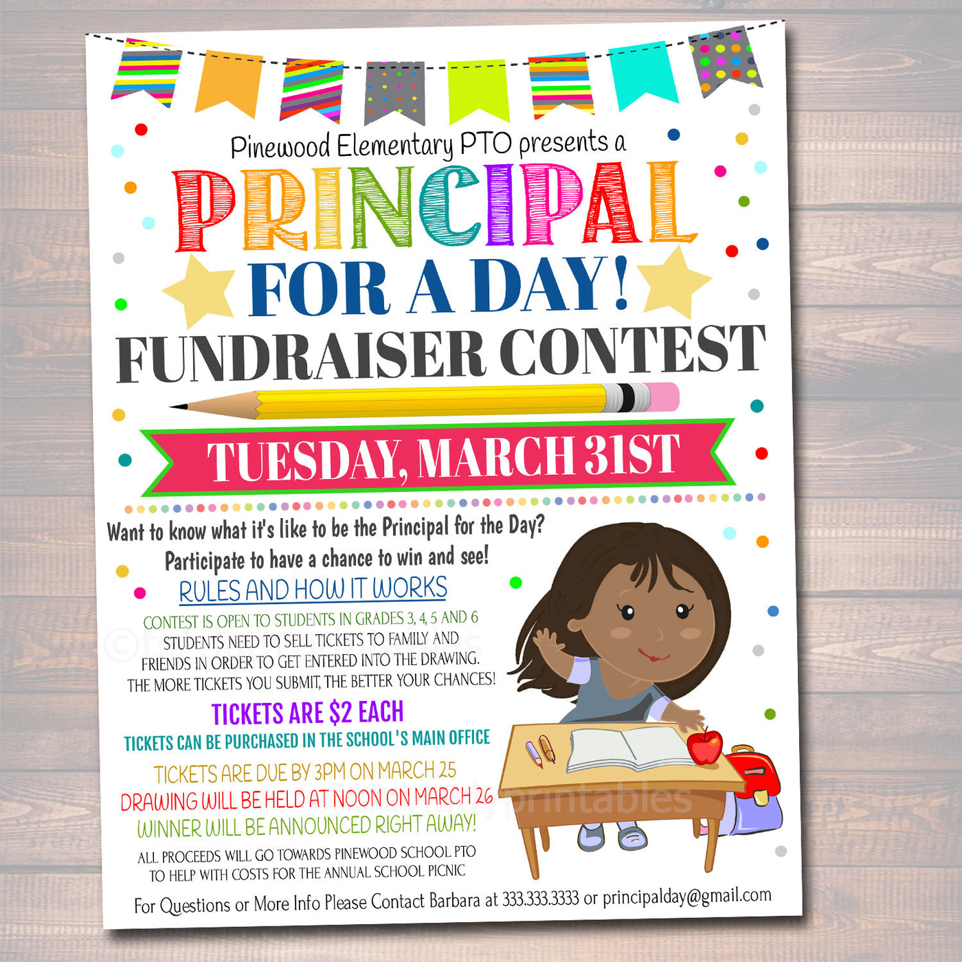 Principal for a Day Contest Fundraiser Flyer Printable — TidyLady ...