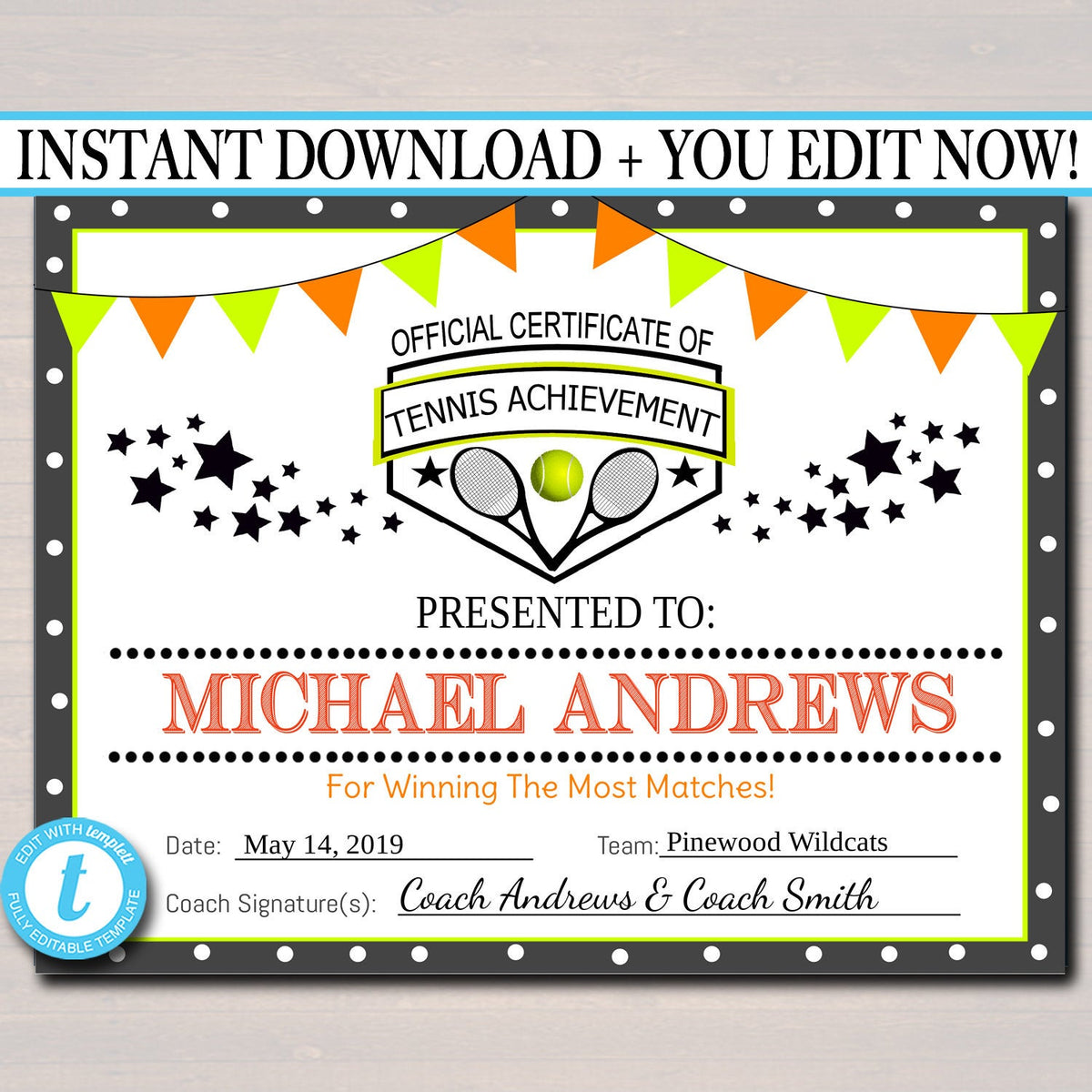 Tennis Award Certificates, , Team Tennis Awards, Tennis Party Printabl ...