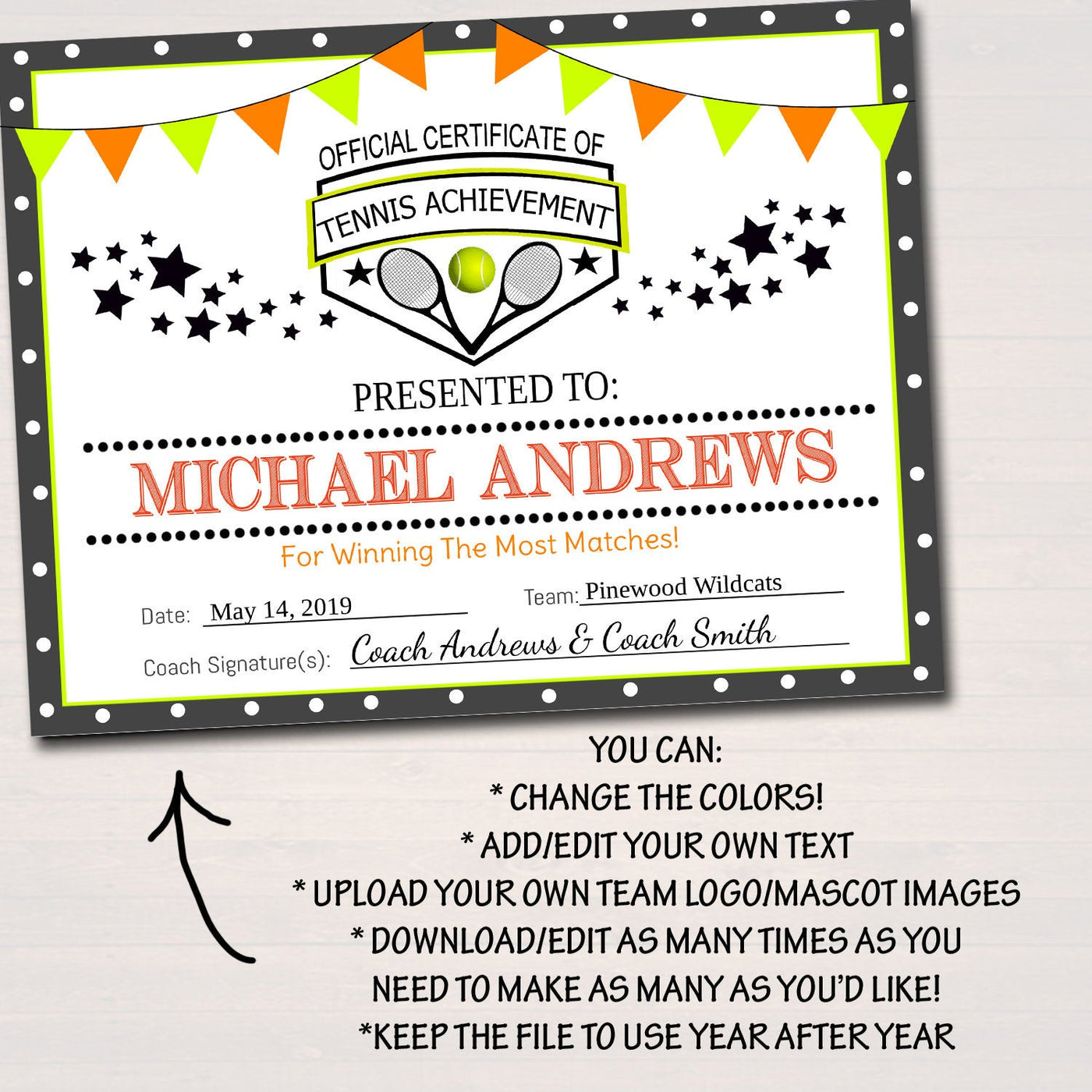 Tennis Award Certificates, , Team Tennis Awards, Tennis Party Printabl ...