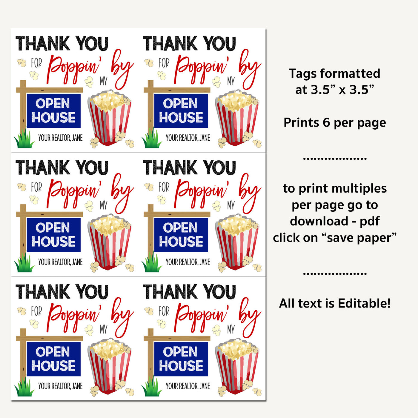 Realtor Open House Popcorn Gift Tags | TidyLady Printables
