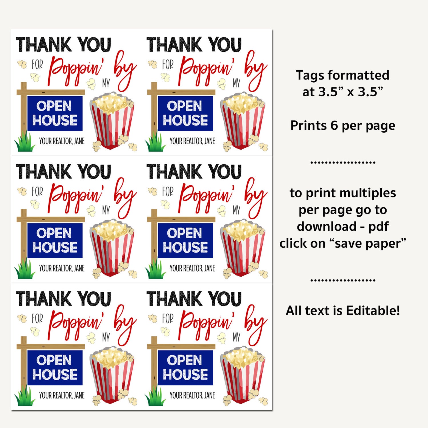 Realtor Open House Popcorn Gift Tags | TidyLady Printables