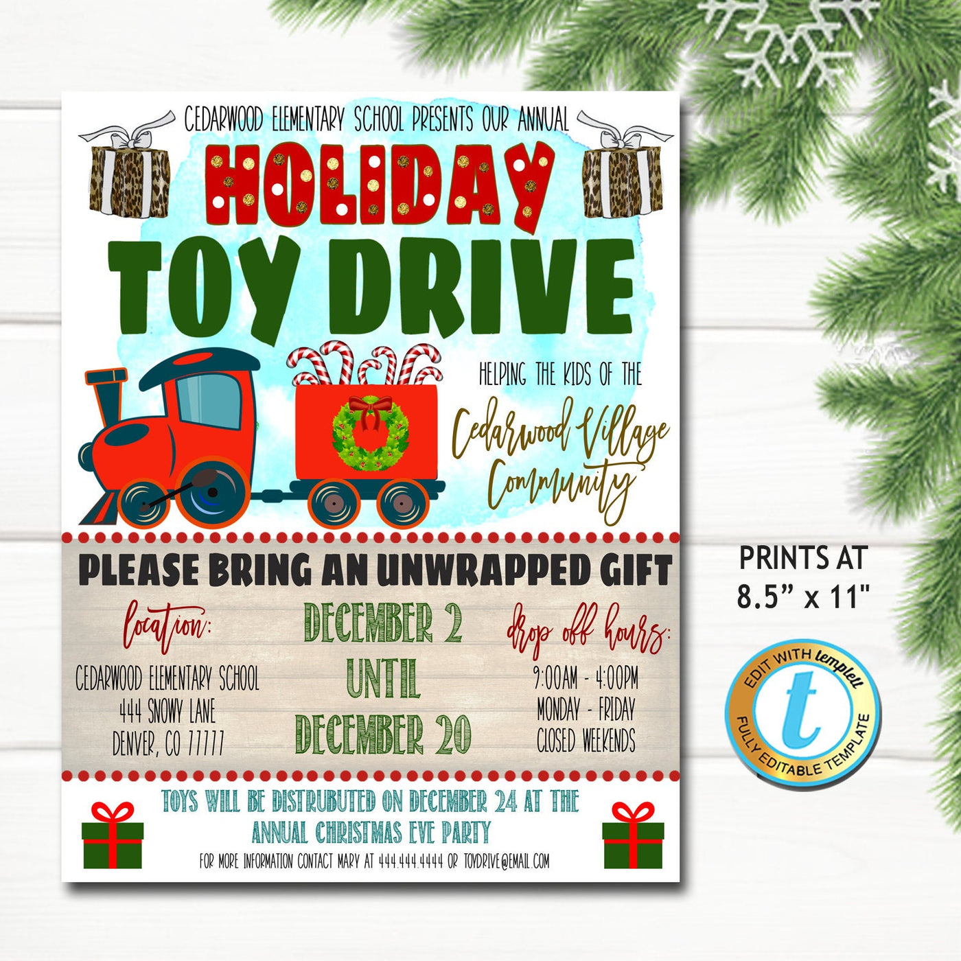 Holiday Toy Drive Flyer Editable | TidyLady Printables