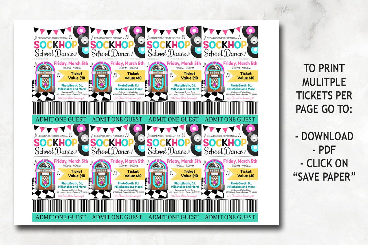 50's Theme Sock Hop School Dance Printable Invite Set — TidyLady Printables