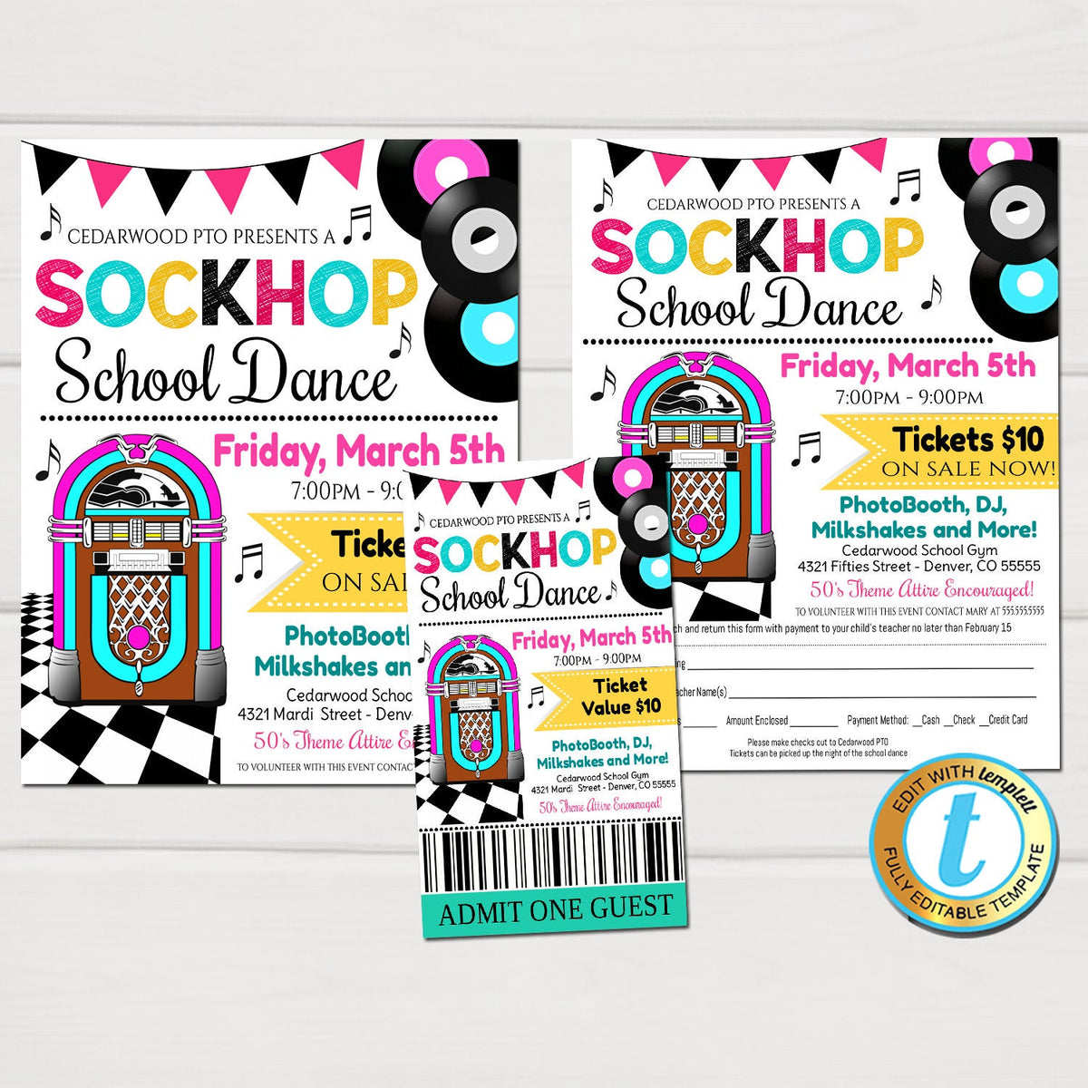 50's Theme Sock Hop School Dance Printable Invite Set — TidyLady Printables