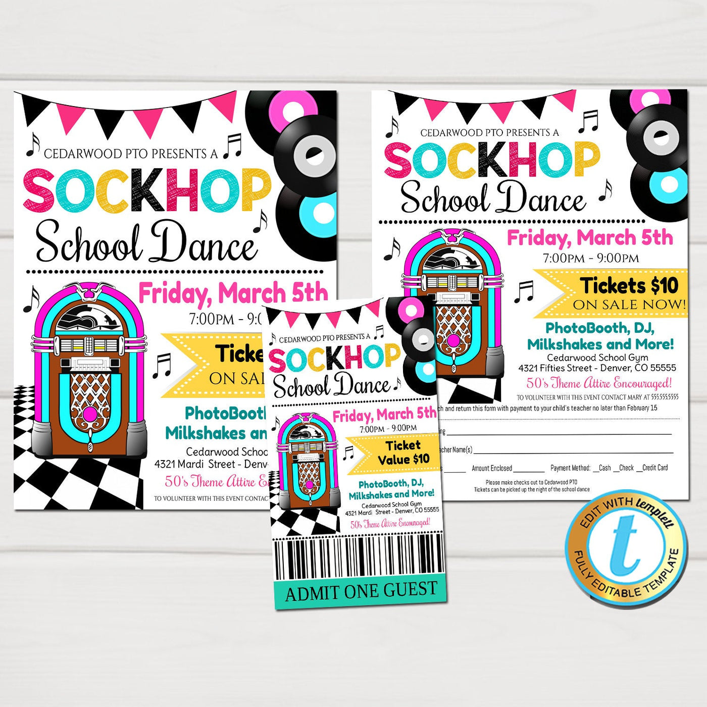 50's Theme Sock Hop School Dance Printable Invite Set — TidyLady Printables