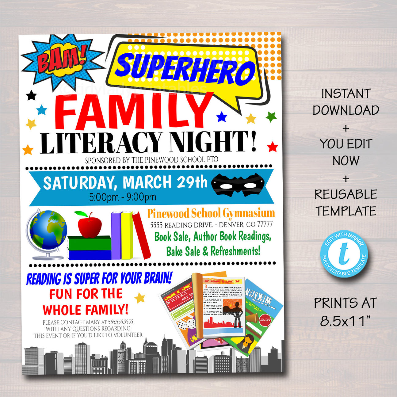 Superhero Family Literacy Night Flyer | TidyLady Printables
