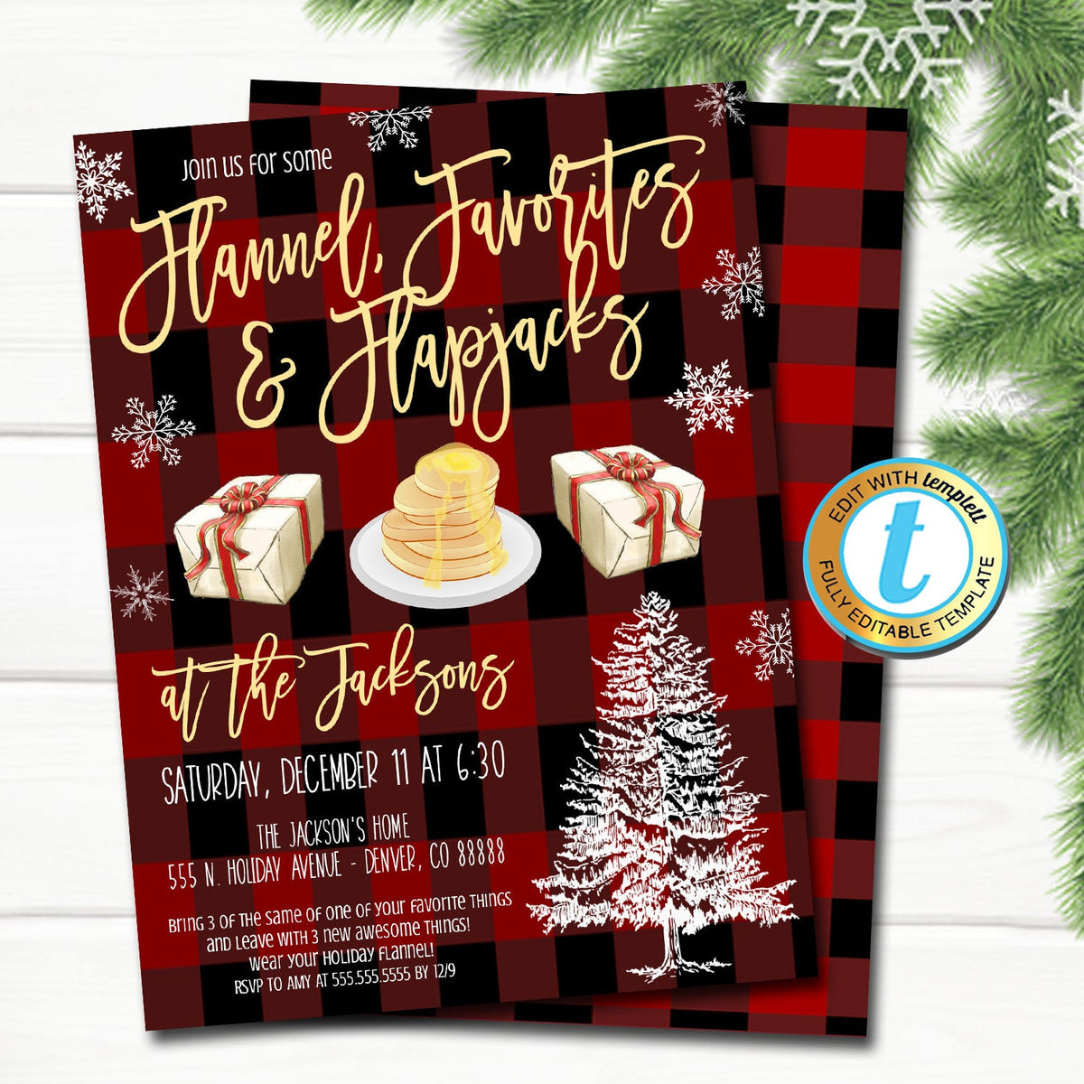 Flannel Favorites and Flapjacks Party Christmas Party Invite — TidyLady ...