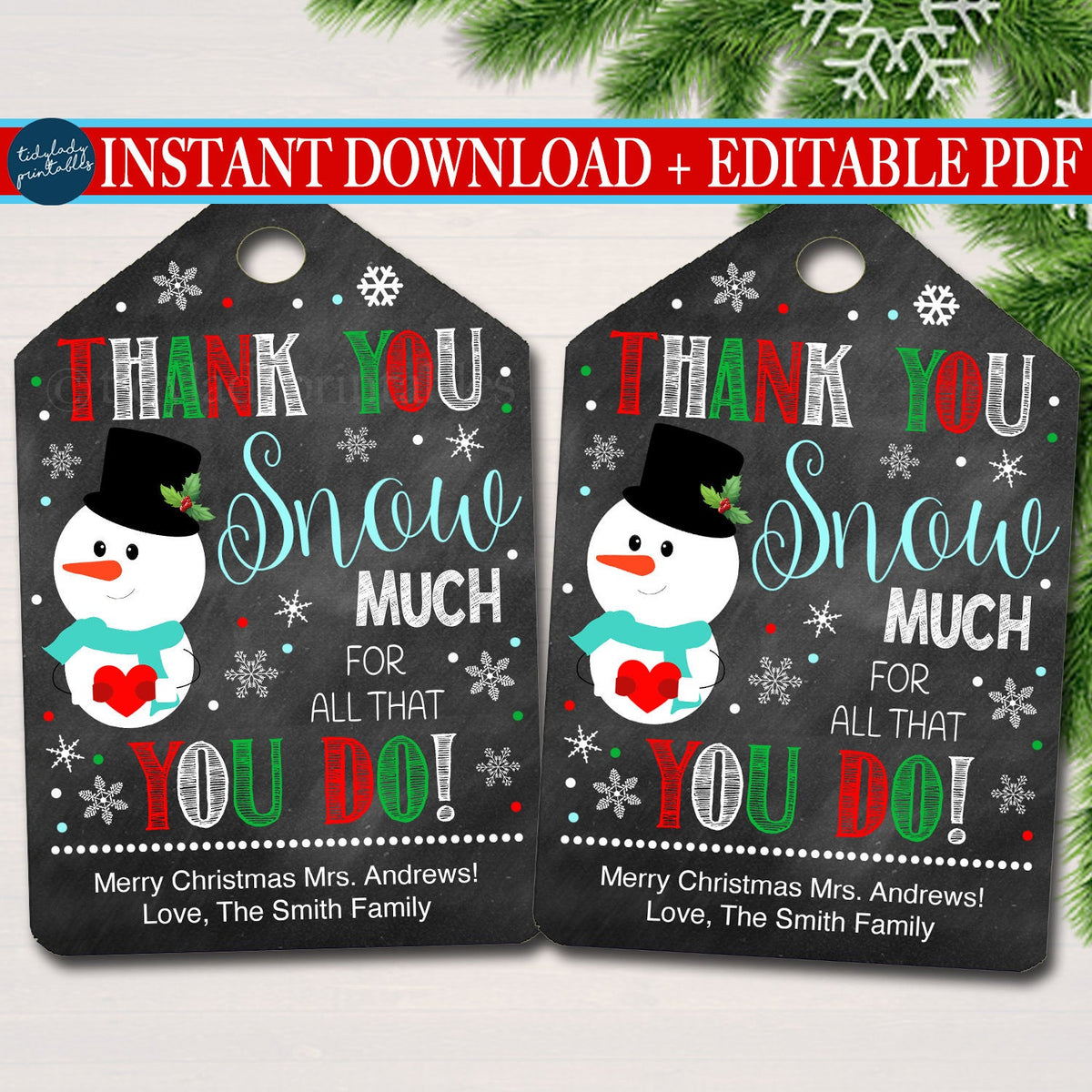 Christmas Gift Tags - Thank You Snow Much For all you do — TidyLady ...
