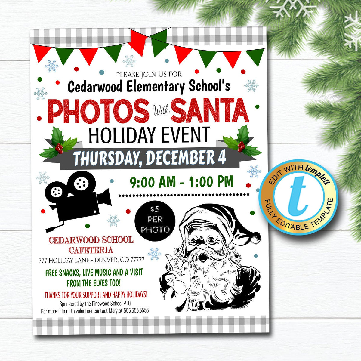 School Photos With Santa Holiday Flyer | TidyLady Printables